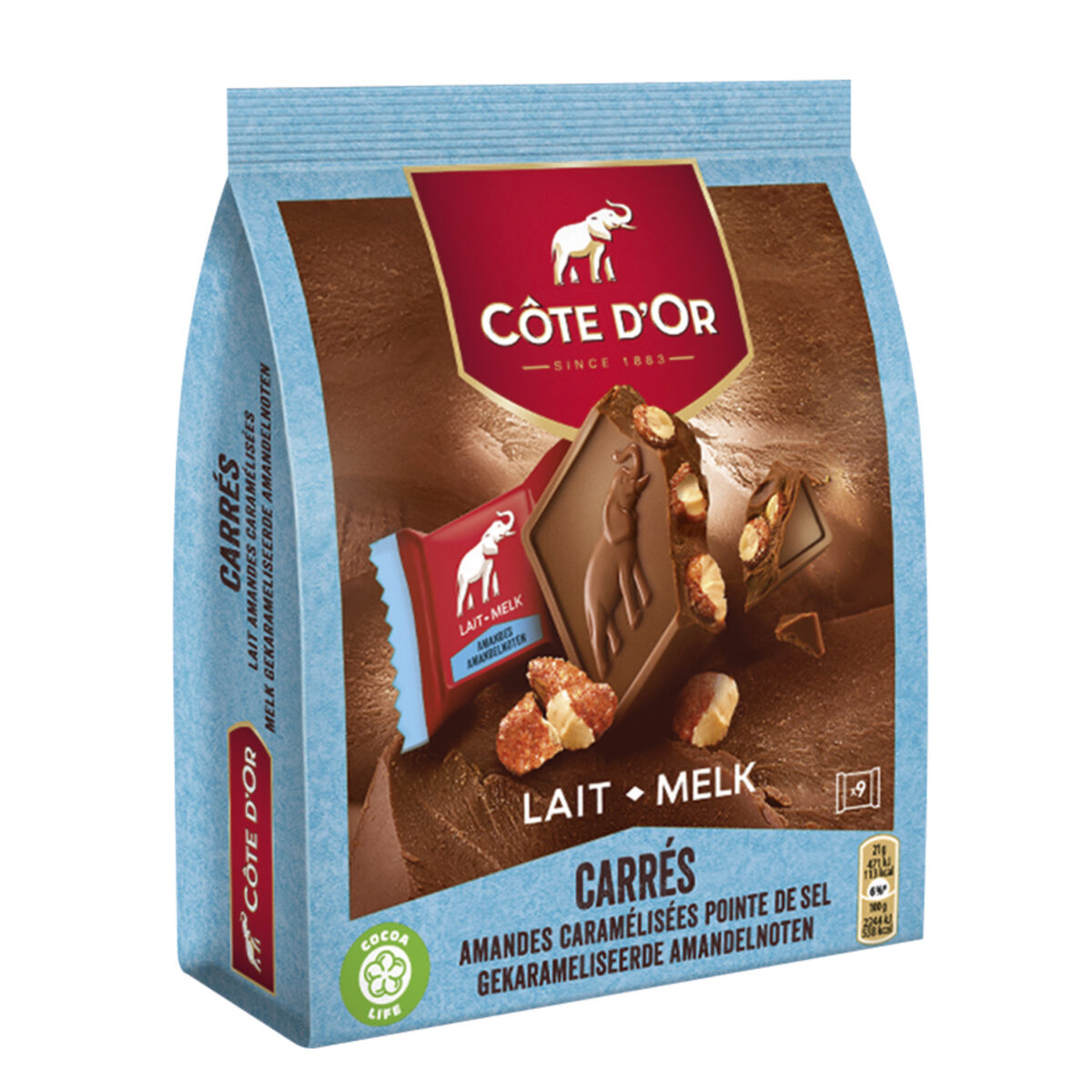 Cote d'Or Carres Almond - individually wrapped milk chocolate squares ...